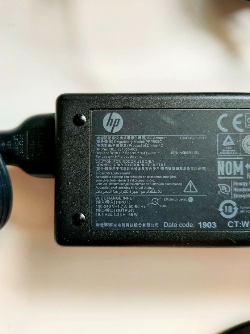 HP laptop computer factory original charger 65w 65 watt blue round tip ...