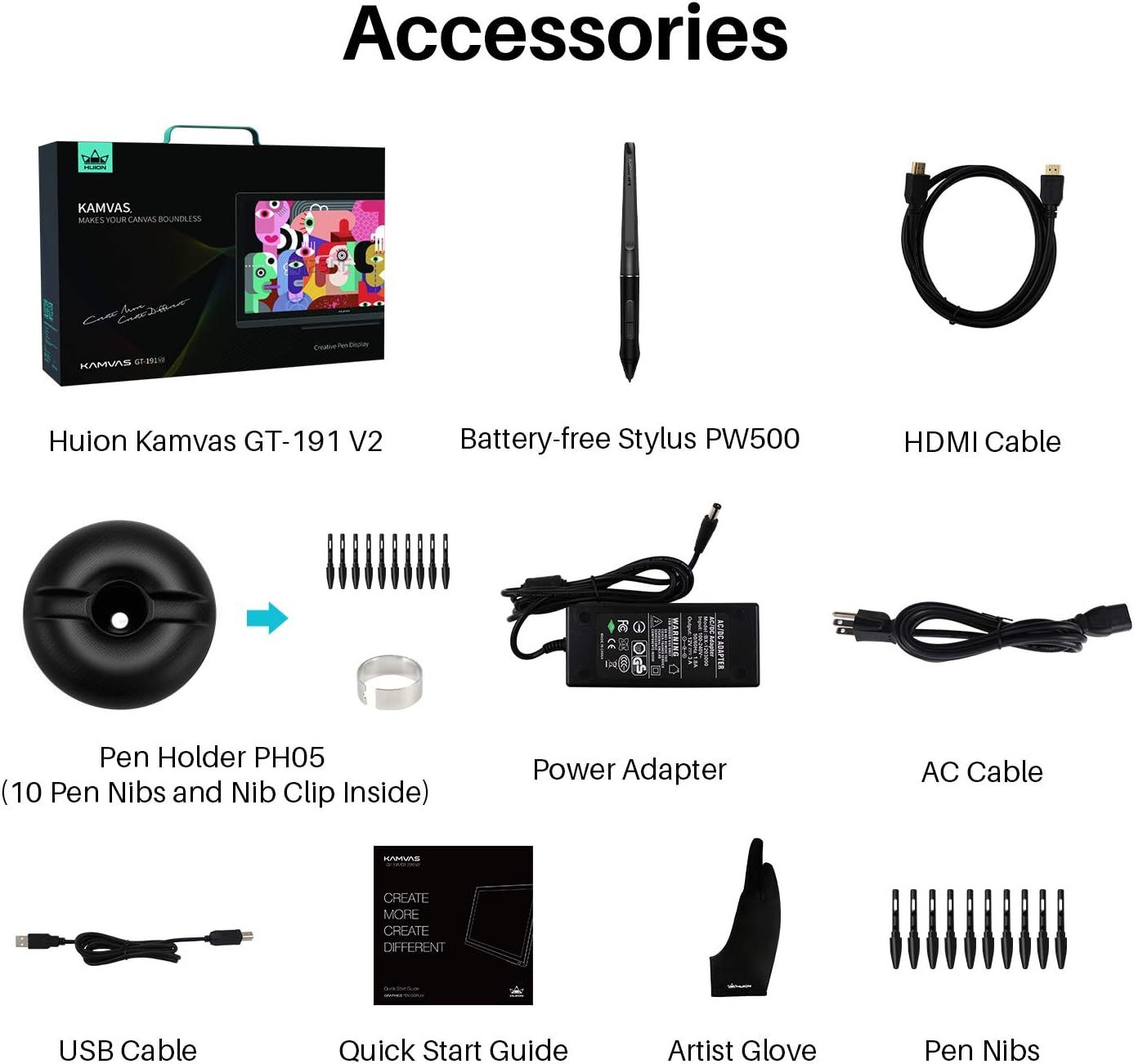 Huion Kamvas GT-191 V2 Graphic Drawing Tablet with Screen Drawing Monitor Battery-Free Stylus ...