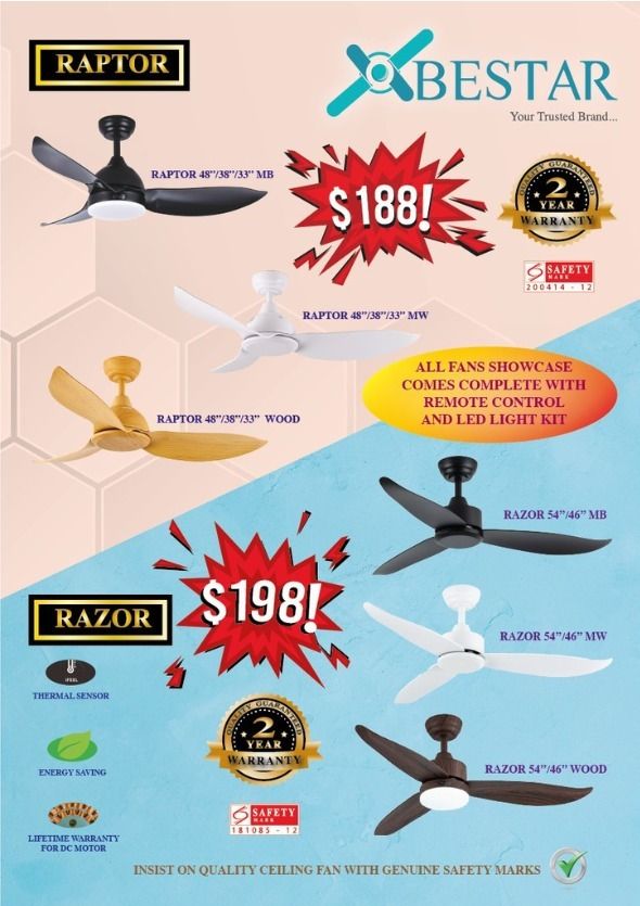 (Installation Promo) BESTAR RAPTOR/RAZOR ceiling fan with light 33/38 ...