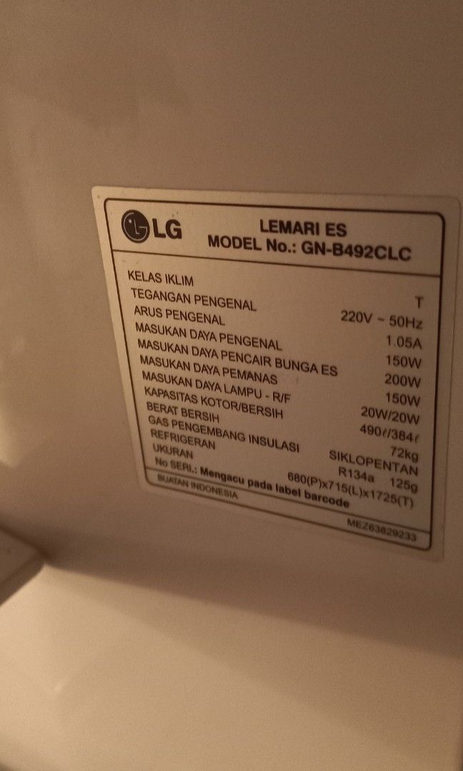 KULKAS 2 PINTU JUMBO LG 490 Liter.No Kembang Es.Dijamin Dingin, Elektronik, Lainnya di Carousell