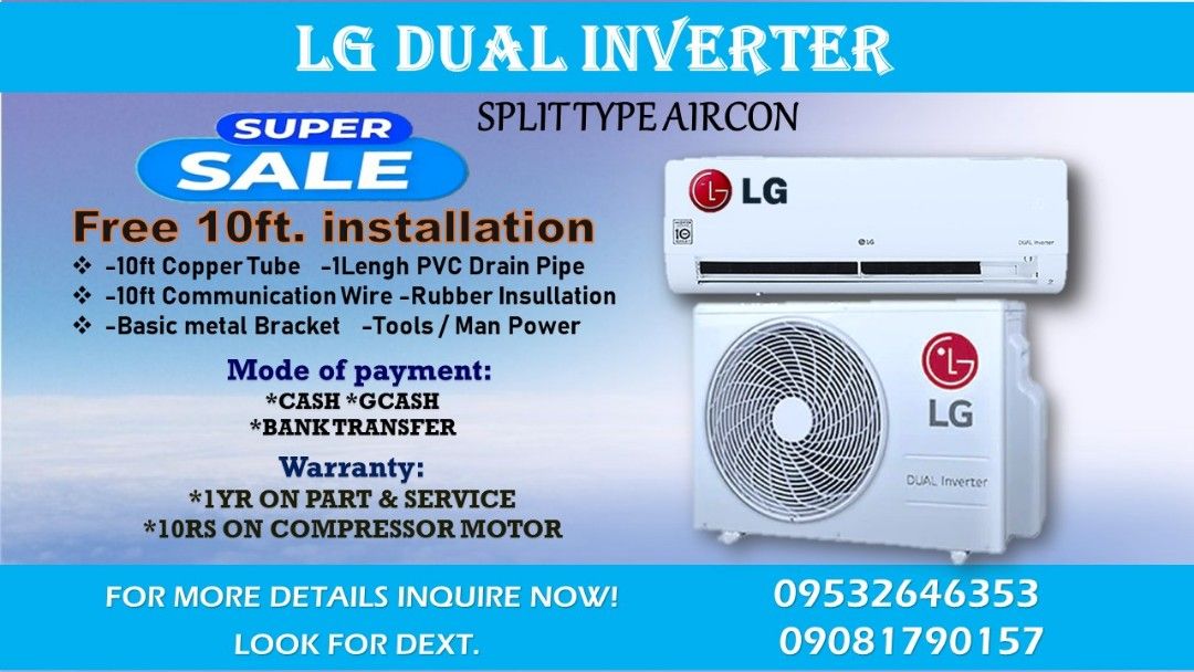 LG DUAL INVERTER SPLIT TYPE AIRCON BRAND NEW SEALED WITH FREE ...