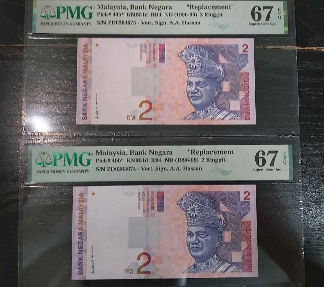 Malaysia two ringgit replacement ZD running number PMG 67 EPQ, Hobbies ...