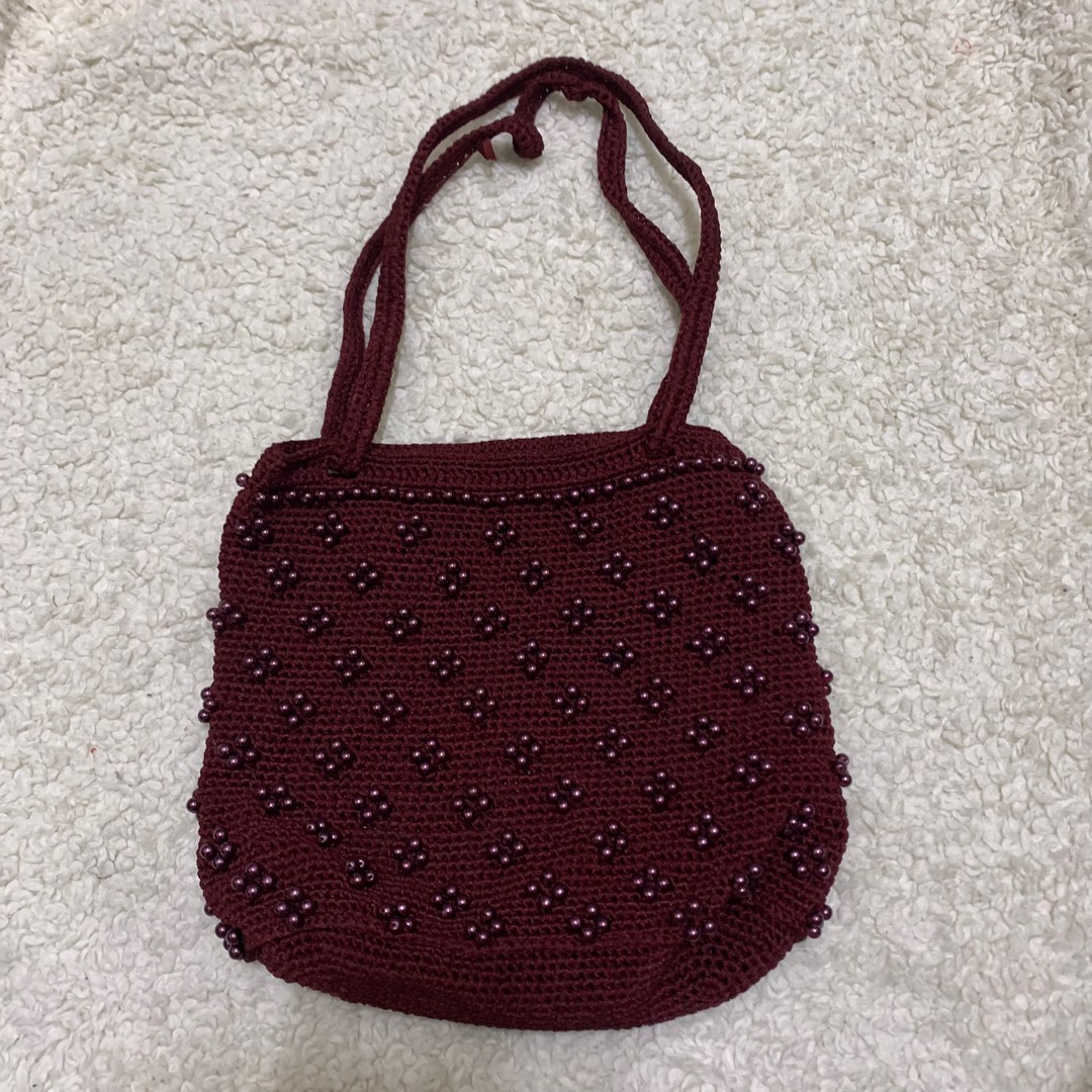 maroon crochet shoulder bag sling tote bag, Women's Fashion, Bags ...