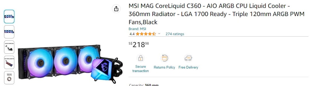 MSI MAG CoreLiquid C360 - AIO ARGB CPU Liquid Cooler - 360mm Radiator ...