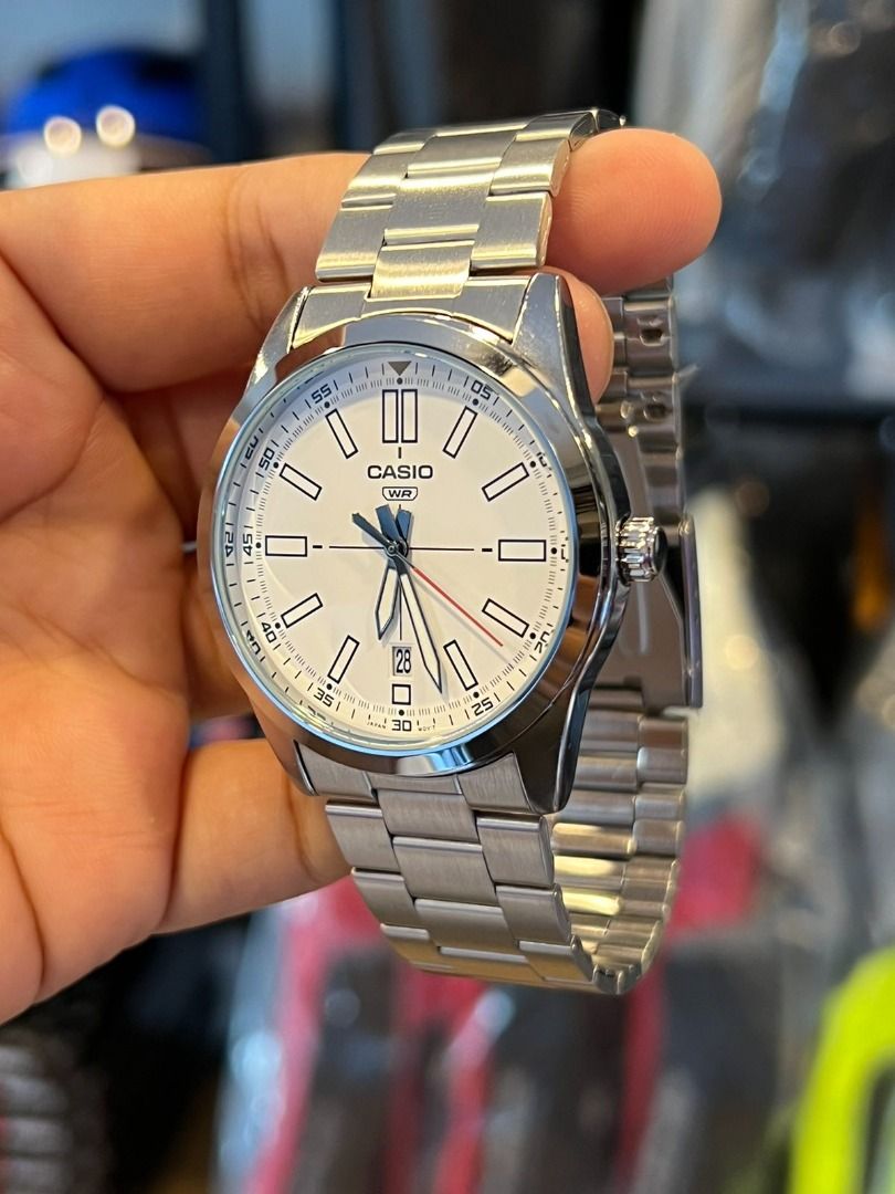 Original Casio Analog White Dial Stainless Steel Mens Watch Mtp Vd02d 7e Mens Fashion