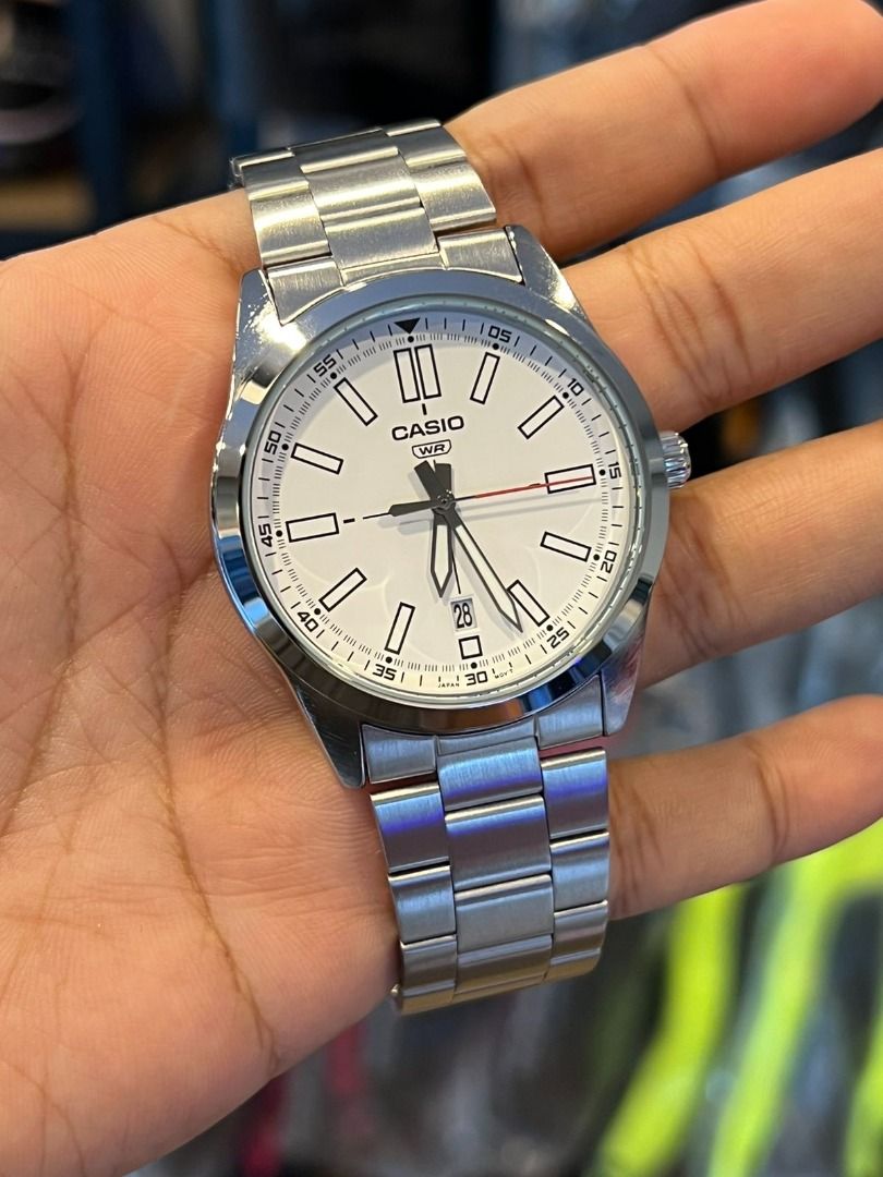 Original Casio Analog White Dial Stainless Steel Mens Watch Mtp Vd02d 7e Mens Fashion
