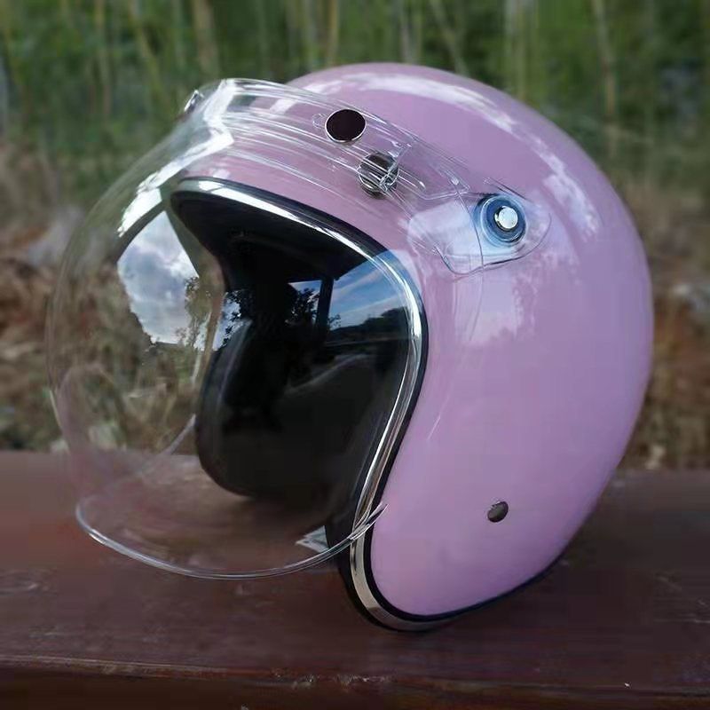 Pink with Silver Lining Motorcycle Helmet Open Face Three Button Snap ...