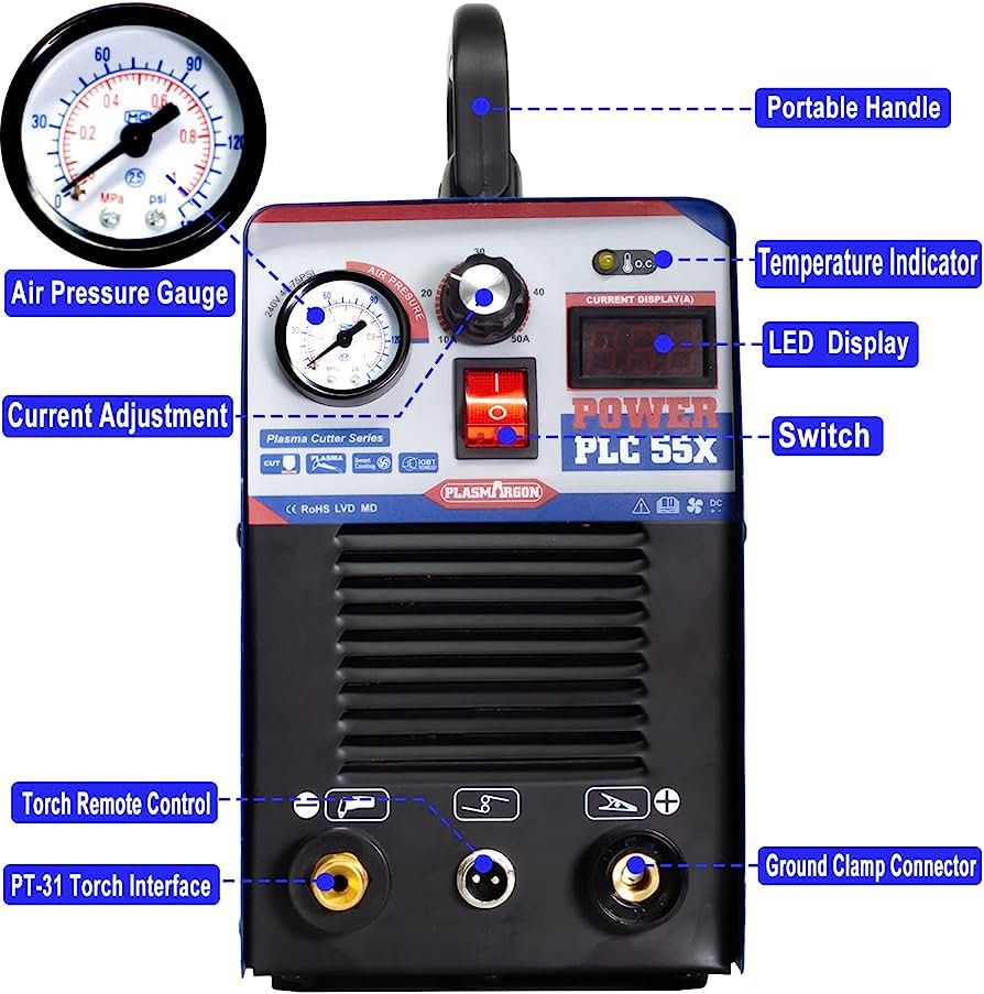 Plasma Cutter 55A Dual Voltage 110/220V Plasma Cutting Machine 55Amp 1/2" Clean Cut, Upgrade ...