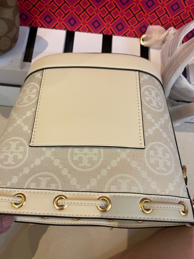 AUTHENTIC TORY BURCH T MONOGRAM BUCKET WHITE, Luxury, Bags & Wallets on ...