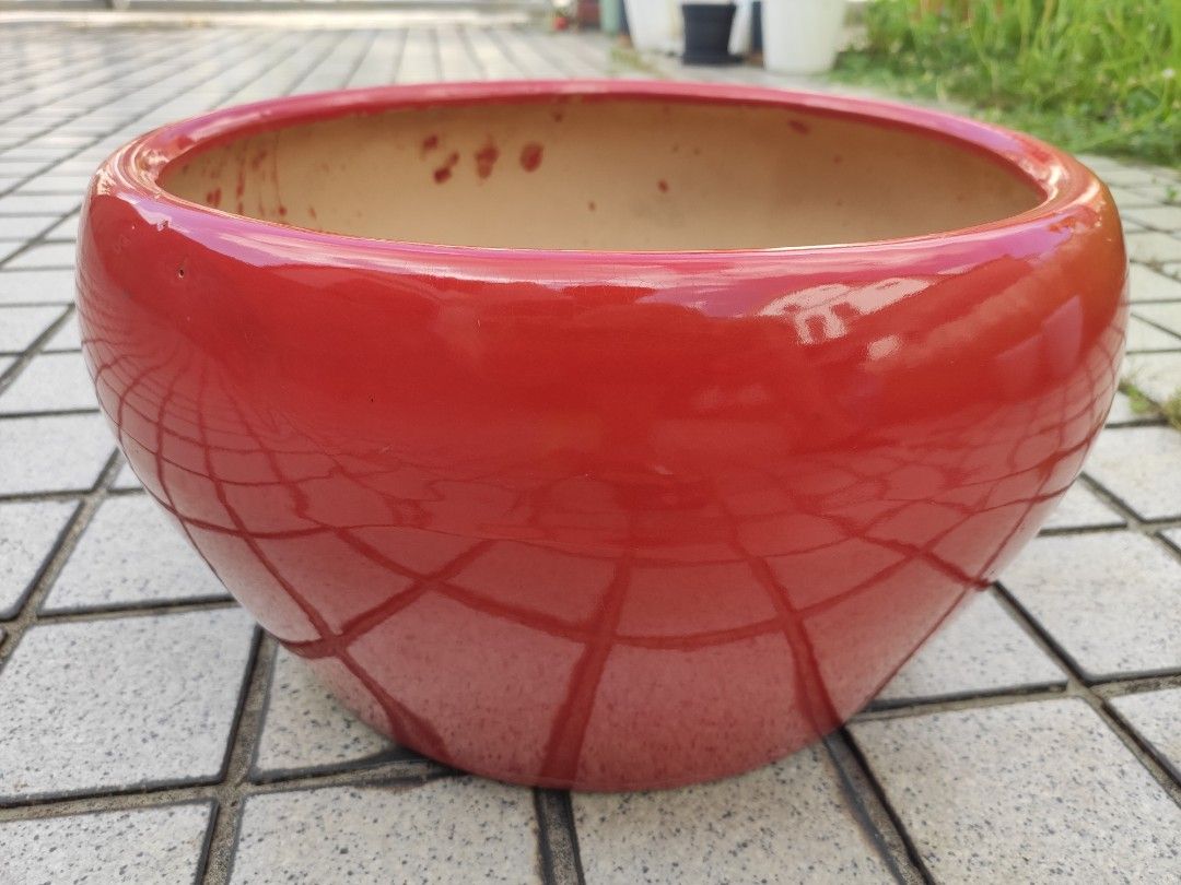 Red Ceramic Flower Pot, Furniture & Home Living, Gardening, Pots ...