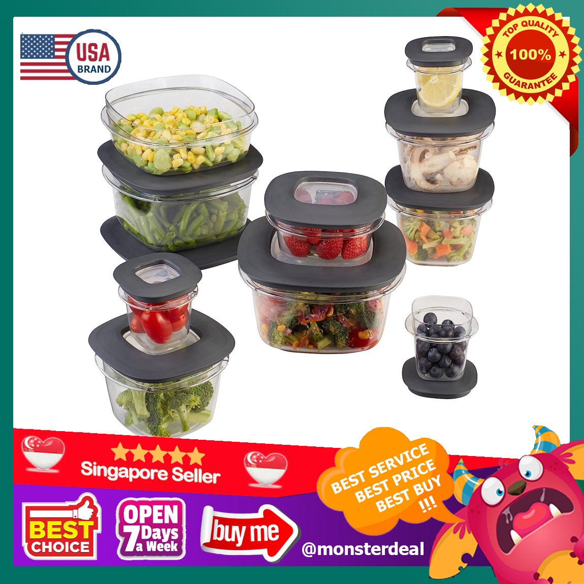 Rubbermaid Premier Food Storage Containers, 20-Piece Set, Grey (1937643 ...