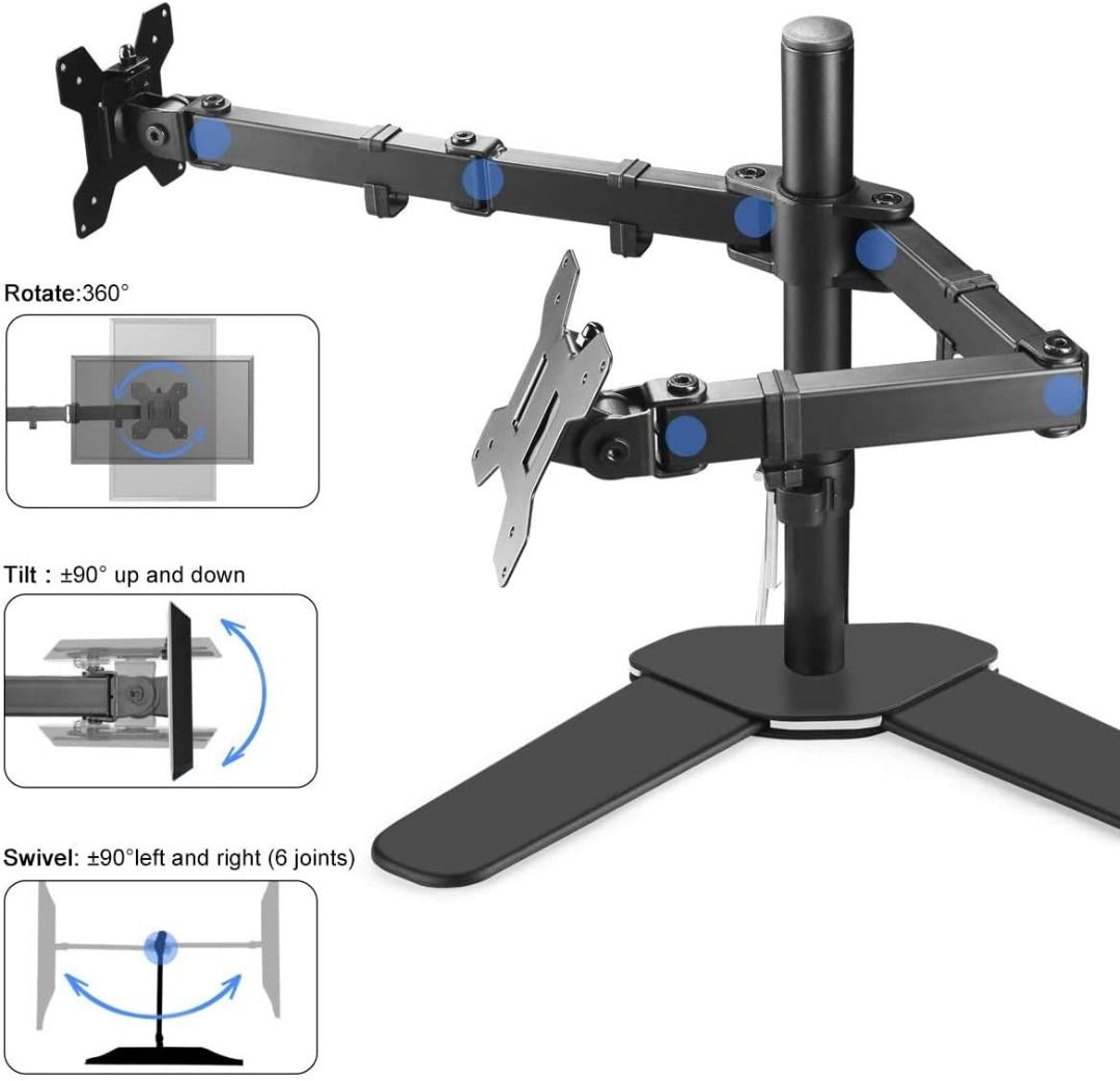 Suptek Dual LED LCD Monitor Free-Standing Desk Stand Heavy Duty Fully ...