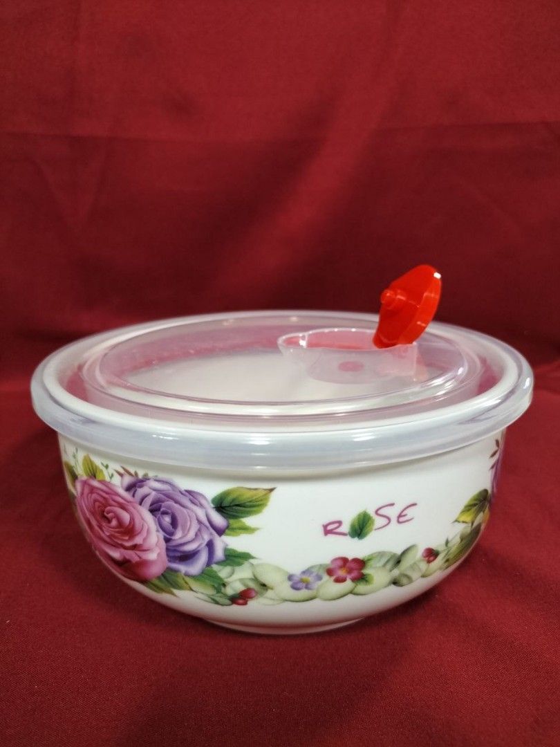 Tupperware with rose pattern and packaging, Furniture & Home Living ...
