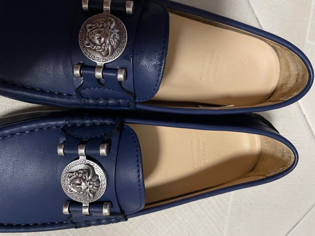 Versace blue leather shoe, Luxury, Sneakers & Footwear on Carousell