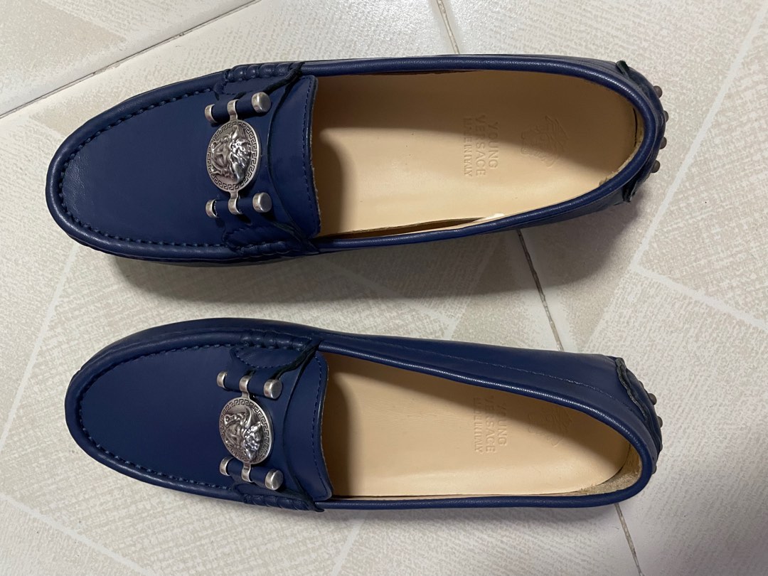 Versace blue leather shoe, Luxury, Sneakers & Footwear on Carousell