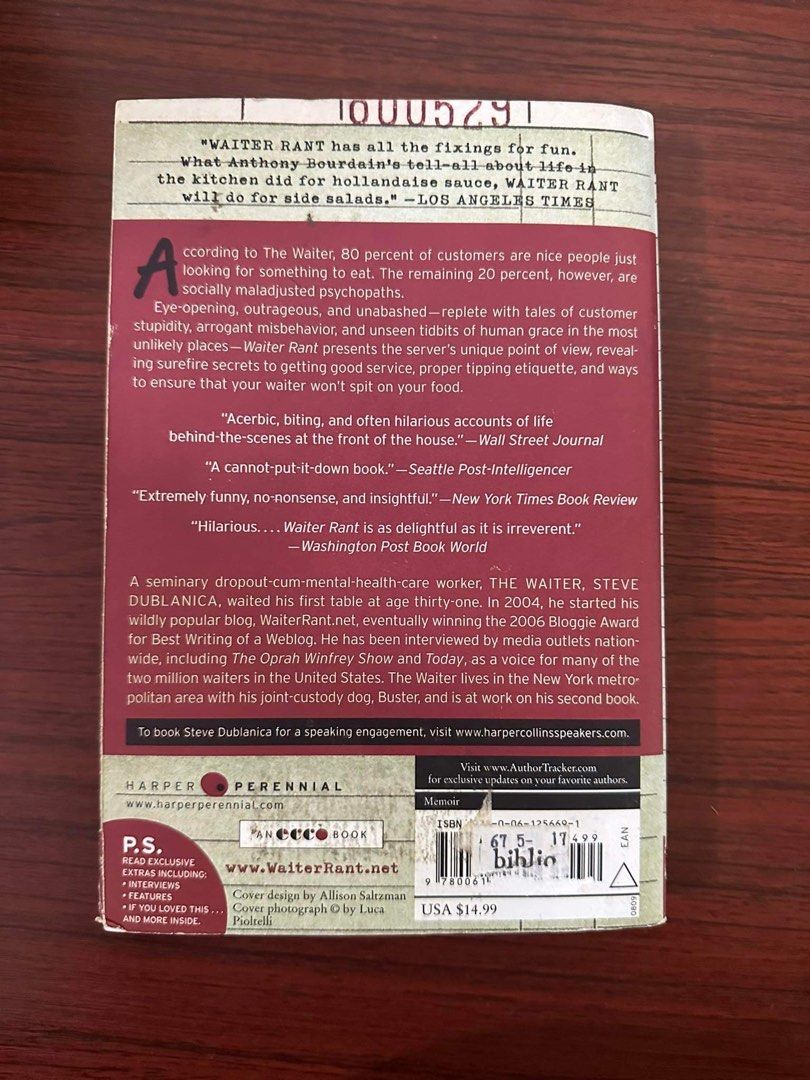 WAITER RANT BY STEVE DUBLANICA, Hobbies & Toys, Books & Magazines ...
