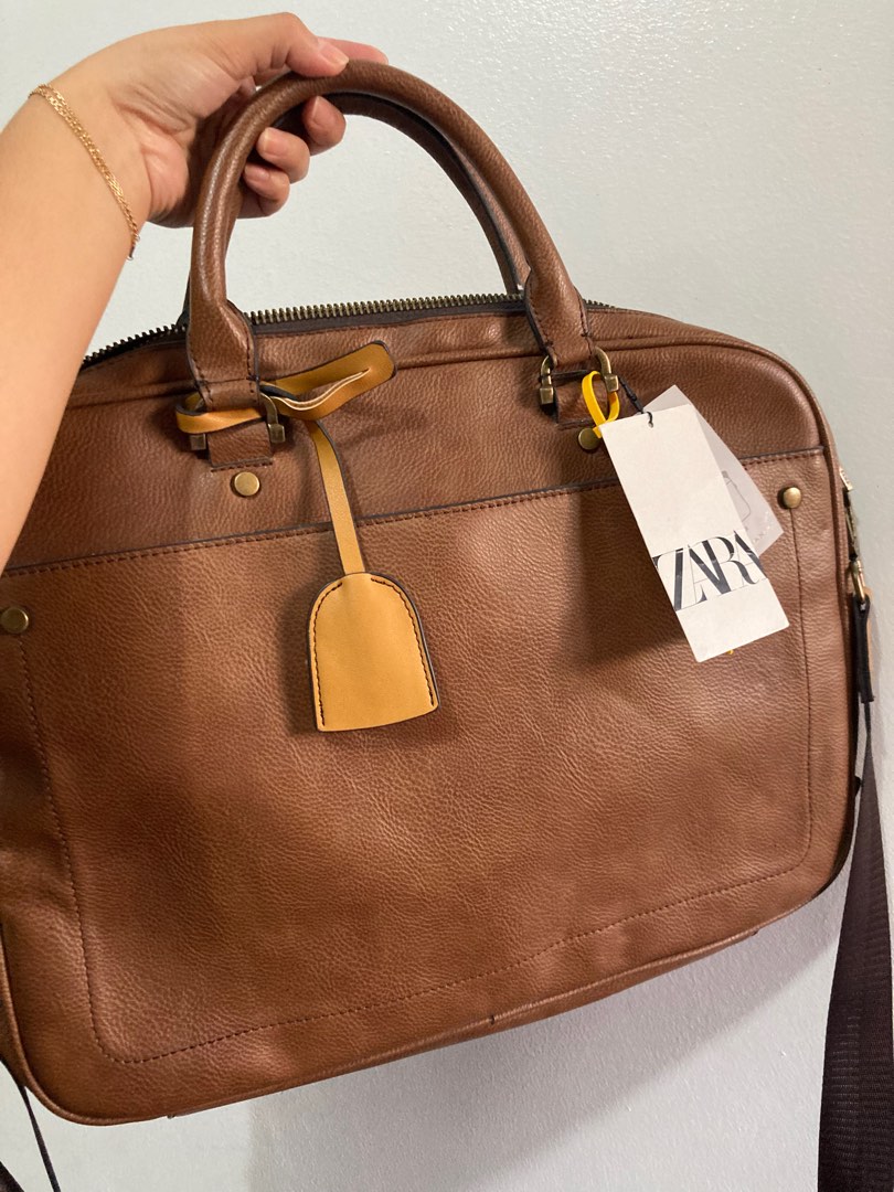 ZARA Brown Leather Laptop Bag on Carousell