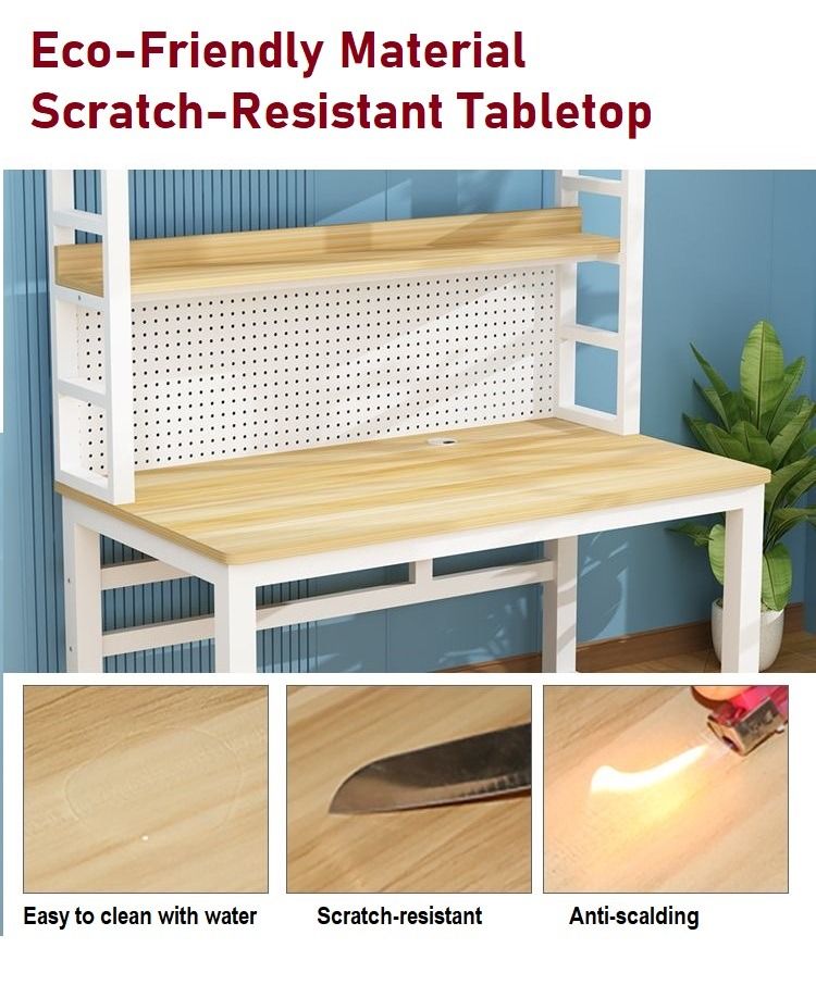 2-tier Heavy-Duty Metal Study Table Computer Desk with Pegboard and 2 ...