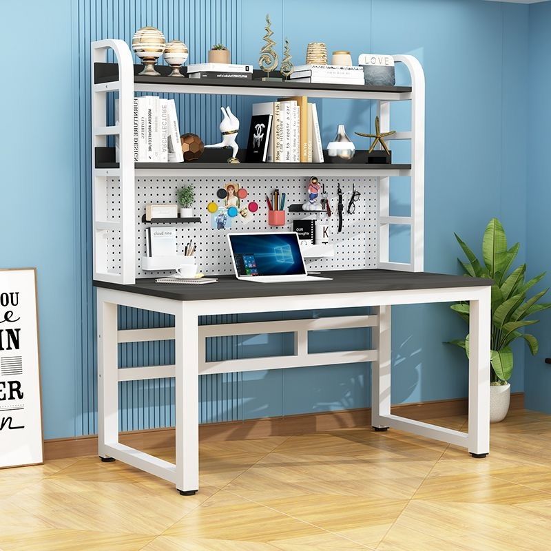 2-tier Heavy-Duty Metal Study Table Computer Desk with Pegboard and 2 ...