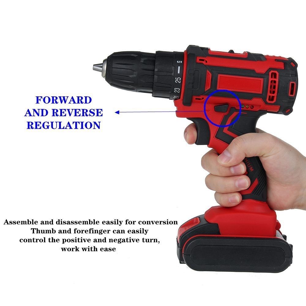 48V Cordless Drill Electric Drill Wall Drill with 25 Pieces Tools Set ...