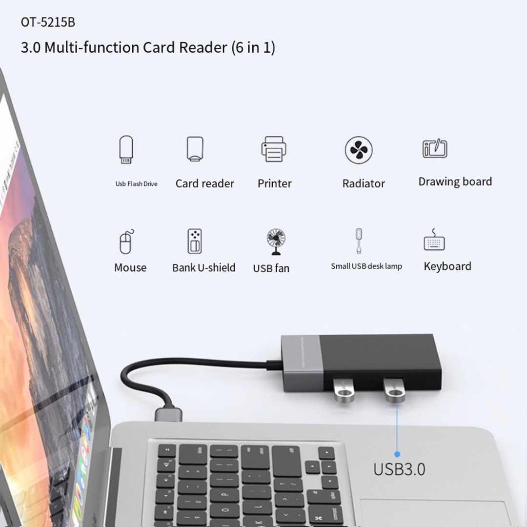 6in1 USB Type A Hub Card Reader – Multiport External Card Reader USB ...