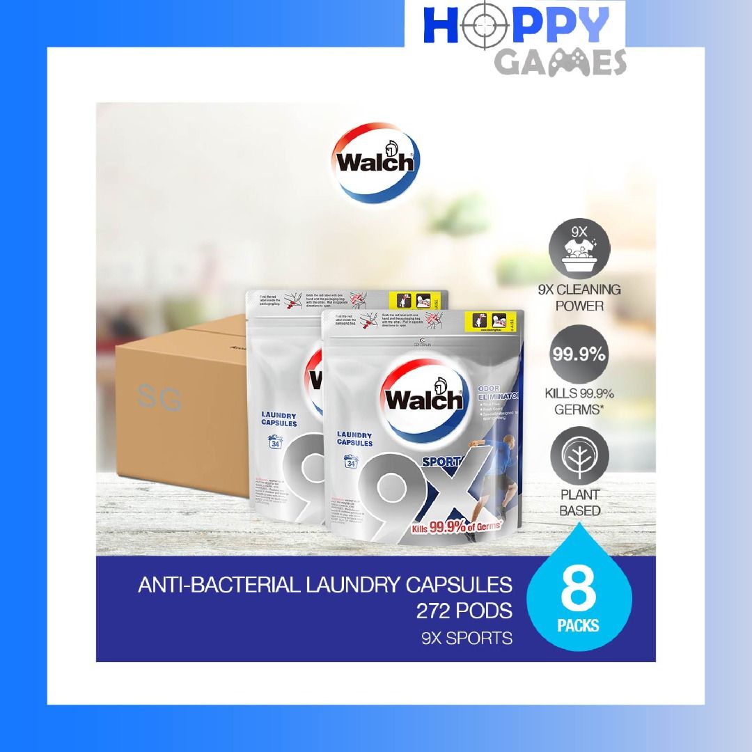[8-PACK BUNDLE] Walch 9x Sports Laundry Capsules Refill Pack 34 Pods ...