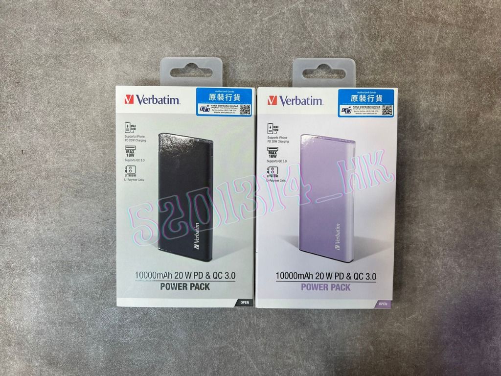 【全新行貨 門市現貨】Verbatim 10000mAh 20W PD & QC 3.0 流動充電池 Black (66689 ...