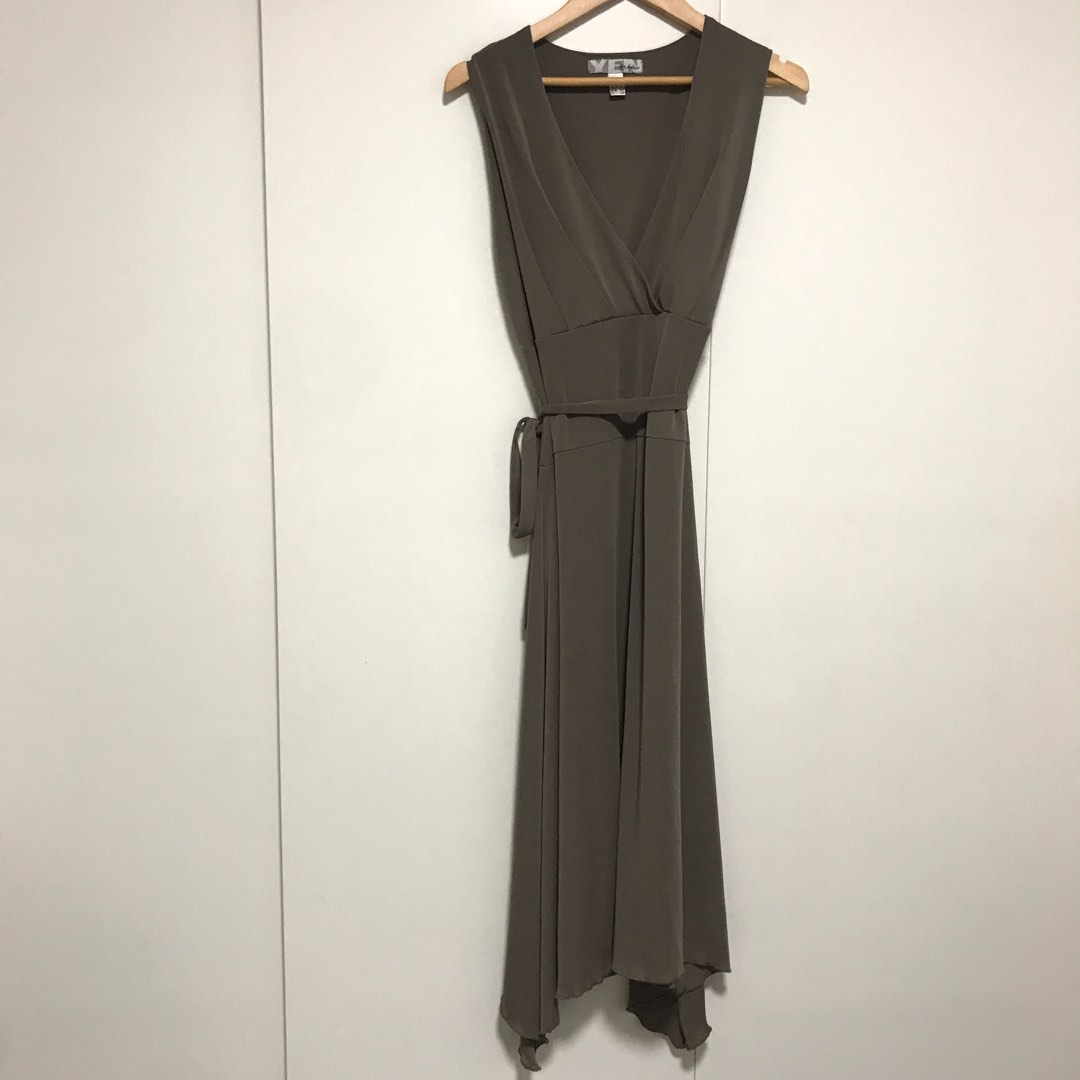 Arthur yen khaki tie waist micro mesh midi dress 90s vintage, Women's ...