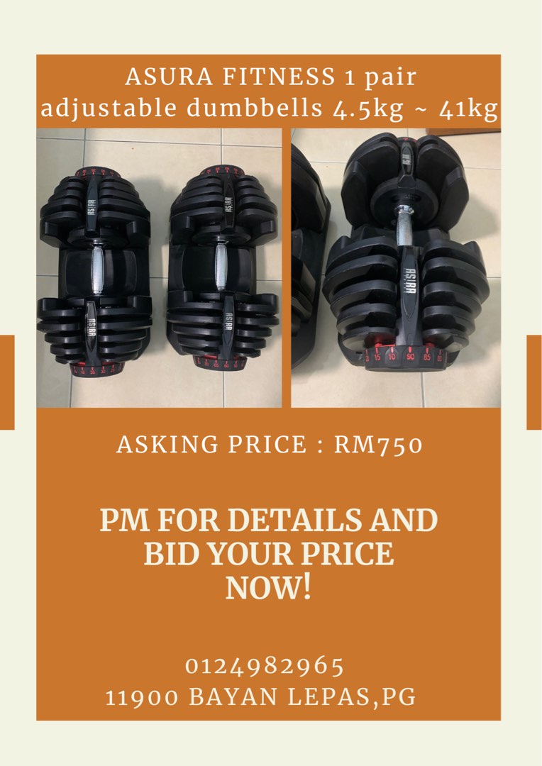 Asura Fitness Adjustable Dumbbells(1 pair) 4.5kg ~ 41kg each, Sports Equipment, Exercise ...