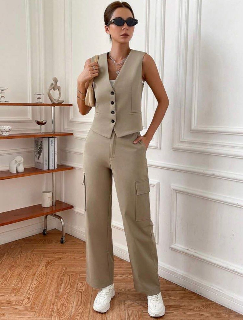 Brand new vest + pants coords set, Women's Fashion, Dresses & Sets ...