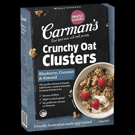 Carman's crunchy oat clusters breakfast granola blueberry coconut ...