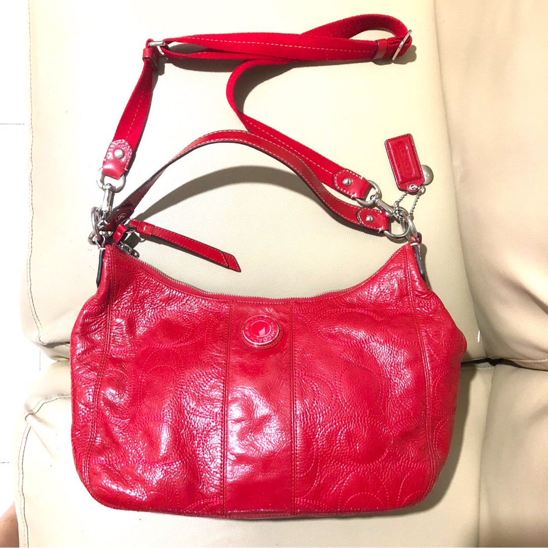 Coach Red Leather Monogram Two way Bag on Carousell