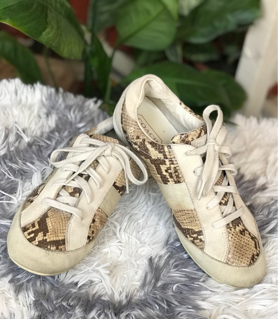 COACH REINA SNAKESKIN SUEDE LEATHER SNEAKERS, Women's Fashion, Footwear ...
