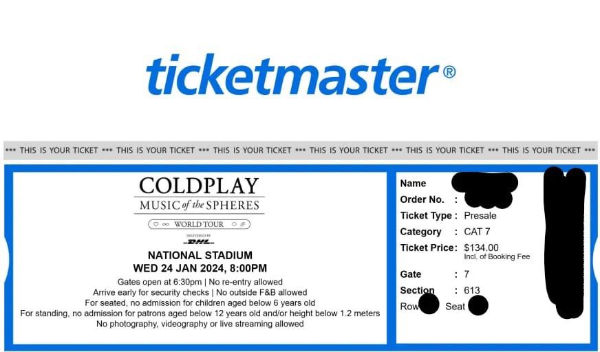 Coldplay concert ticket, Tickets & Vouchers, Event Tickets on Carousell
