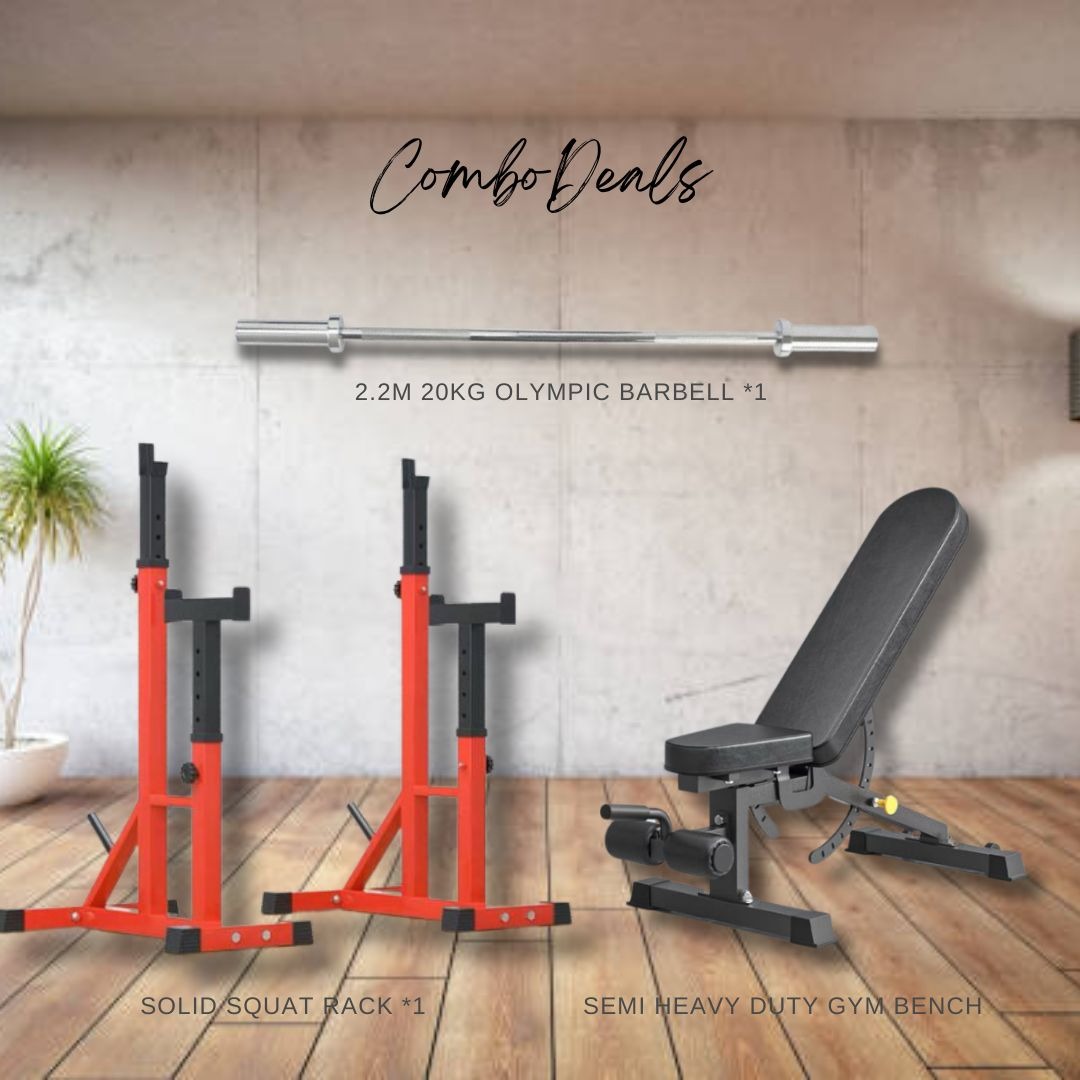 [Combo] 3-in-1 Gym Deals Barbell Bench Squat Rack, Sports Equipment ...