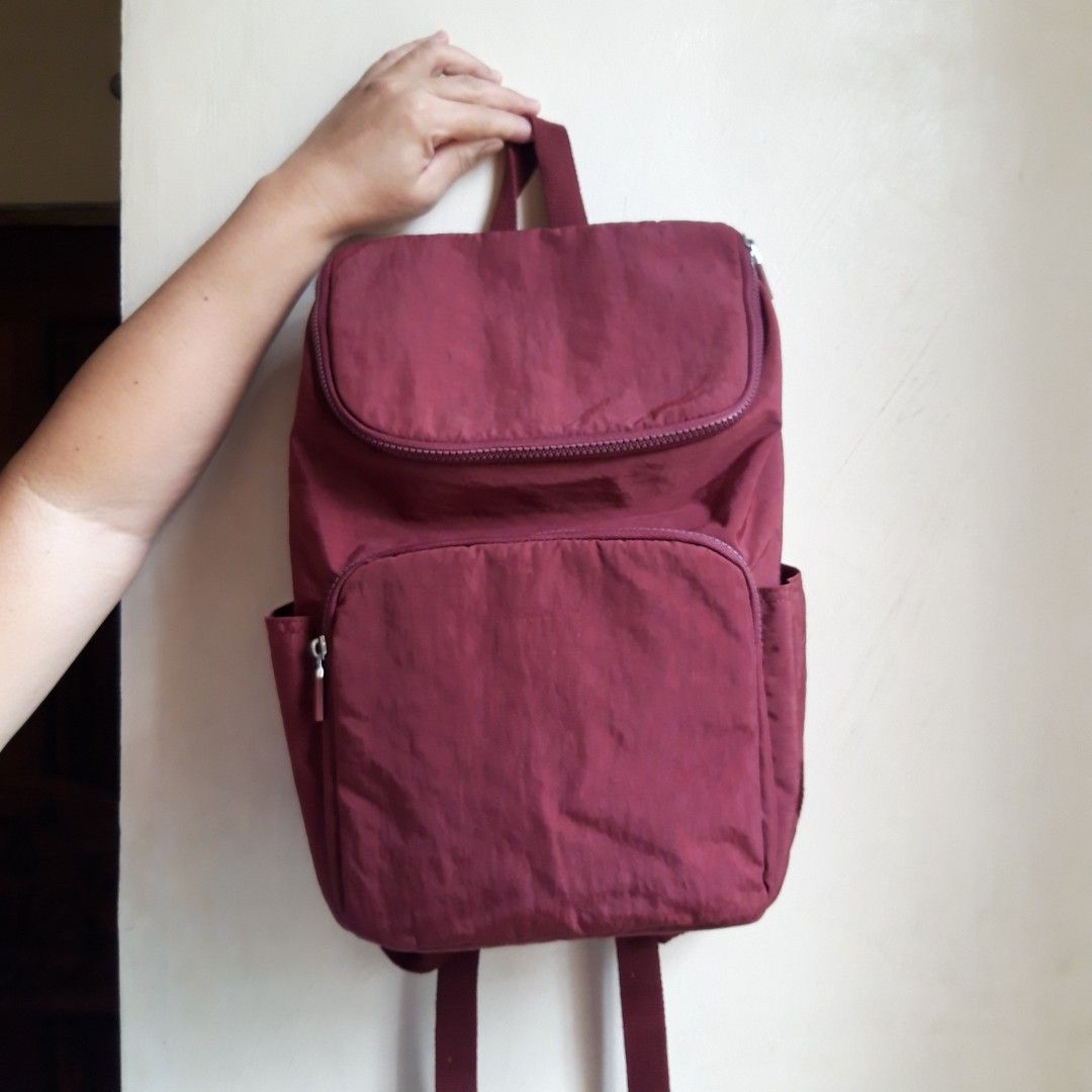 Crinkled Maroon Nylon Backpack, Women's Fashion, Bags & Wallets ...