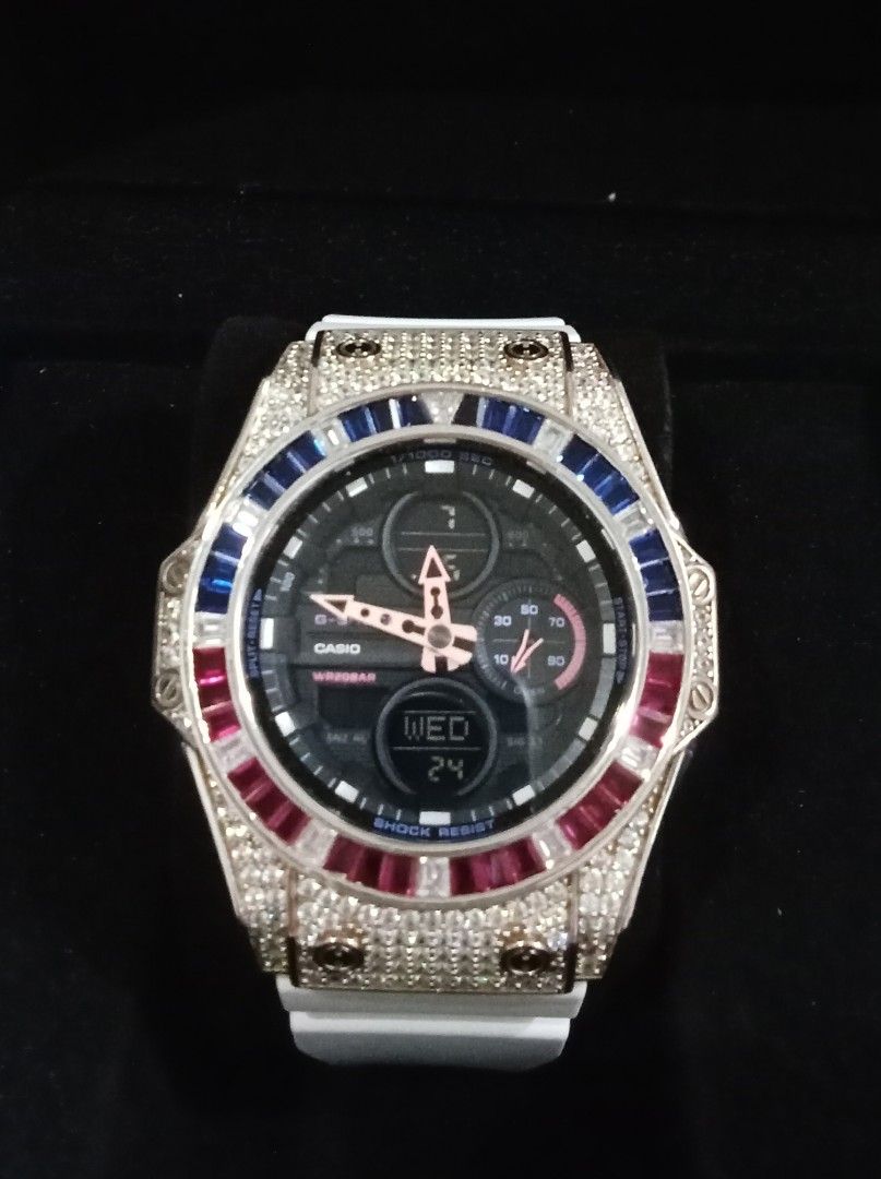 Custom Casio - 42mm Casio Pepsi bling (quartz), Luxury, Watches on ...