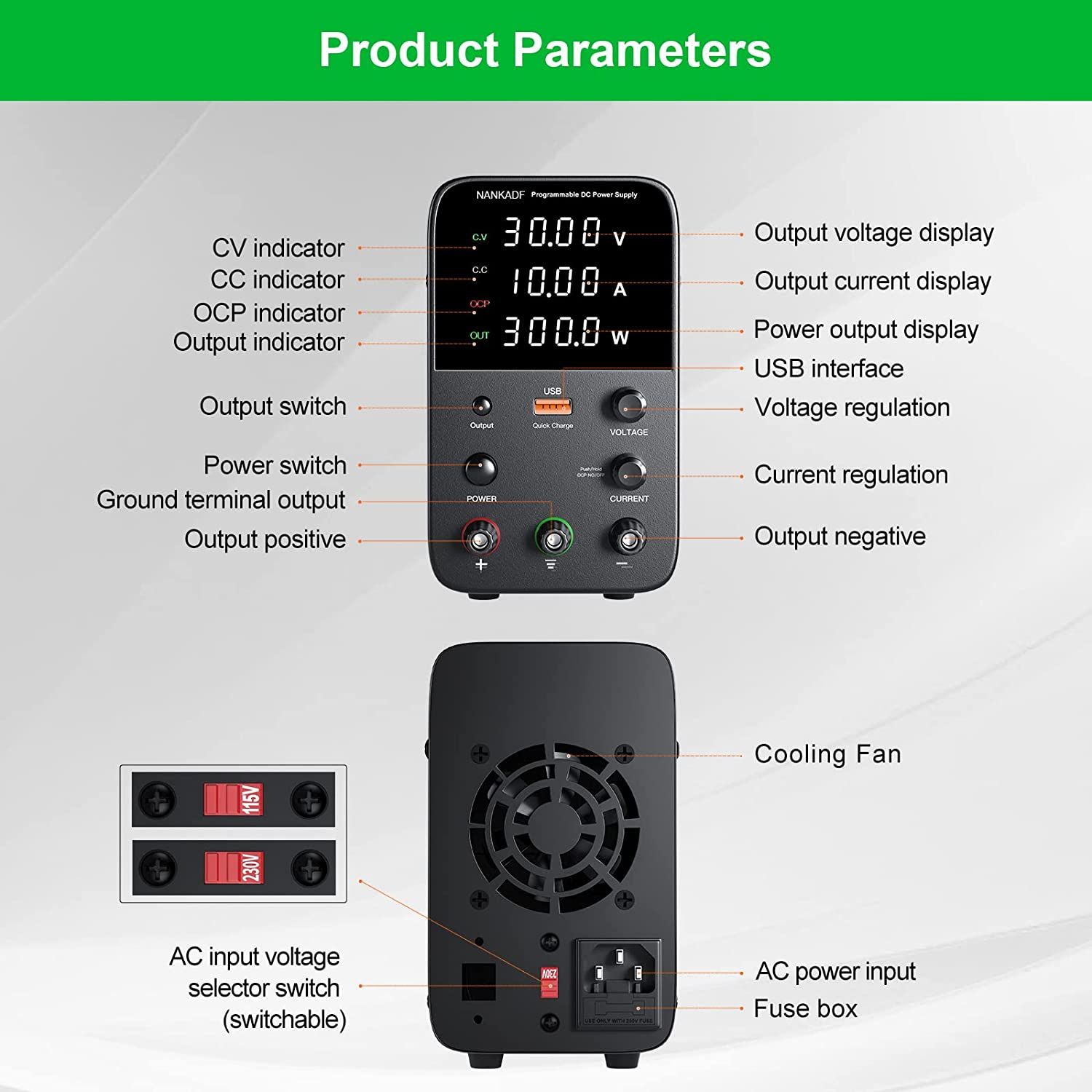 DC Power Supply Variable, 30V 10A Bench Power Supply with 4-Digits LED ...