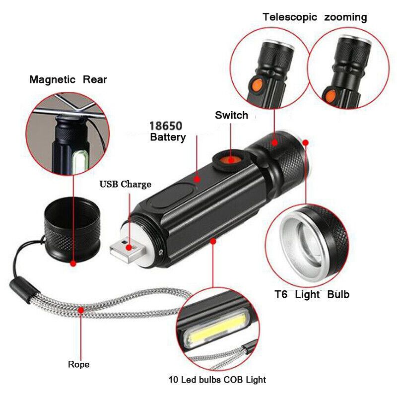 EDC USB Torch Emergency Flash Light Rechargeable, Sports Equipment ...