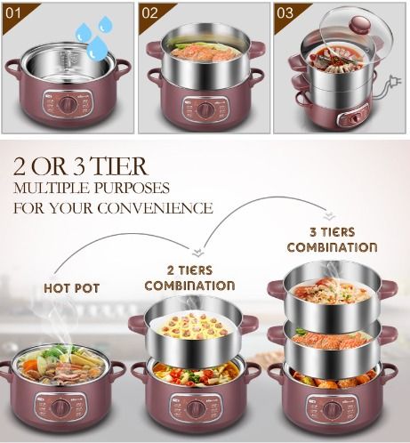 Electric Steamer Multi-layer Stainless Steel Steamer Timing Function ...