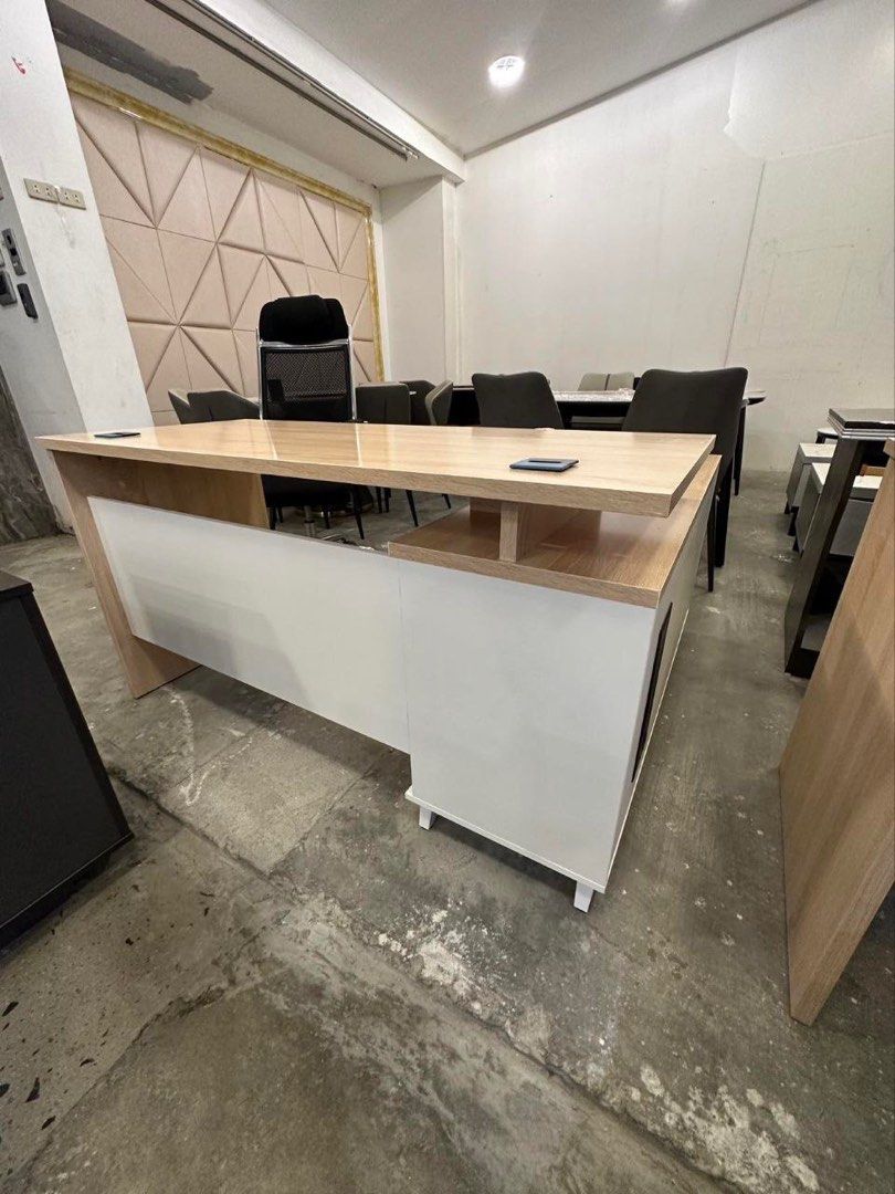Functional Executive Office Table Desk Cabinet L-shaped Light Wood ...