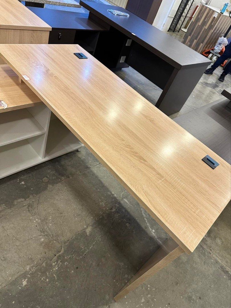 Functional Executive Office Table Desk Cabinet L-shaped Light Wood ...