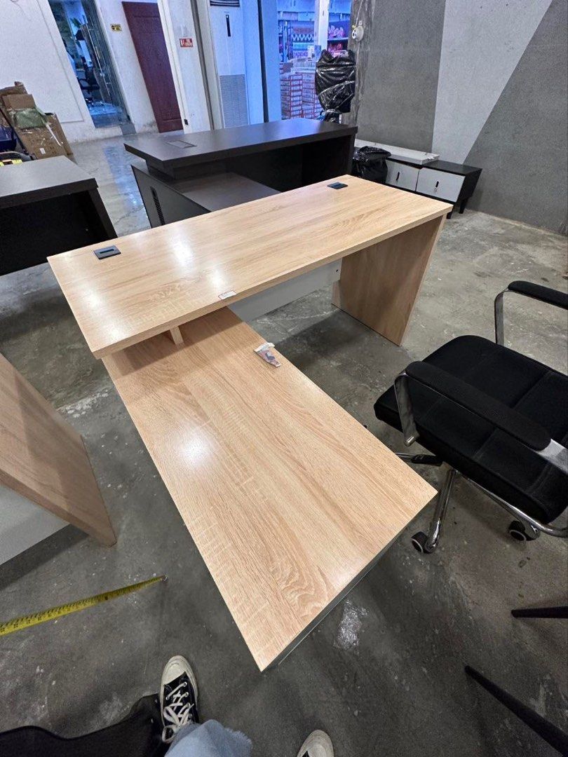 Functional Executive Office Table Desk Cabinet L-shaped Light Wood ...