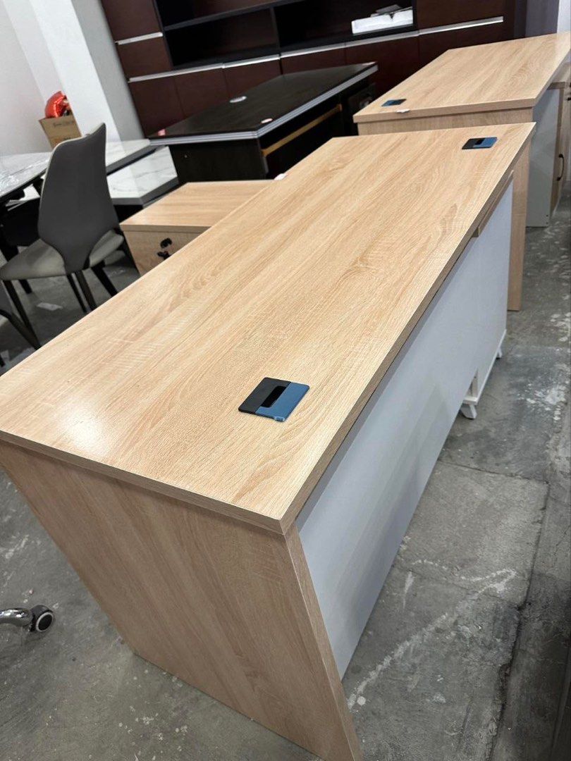 Functional Executive Office Table Desk Cabinet L-shaped Light Wood ...