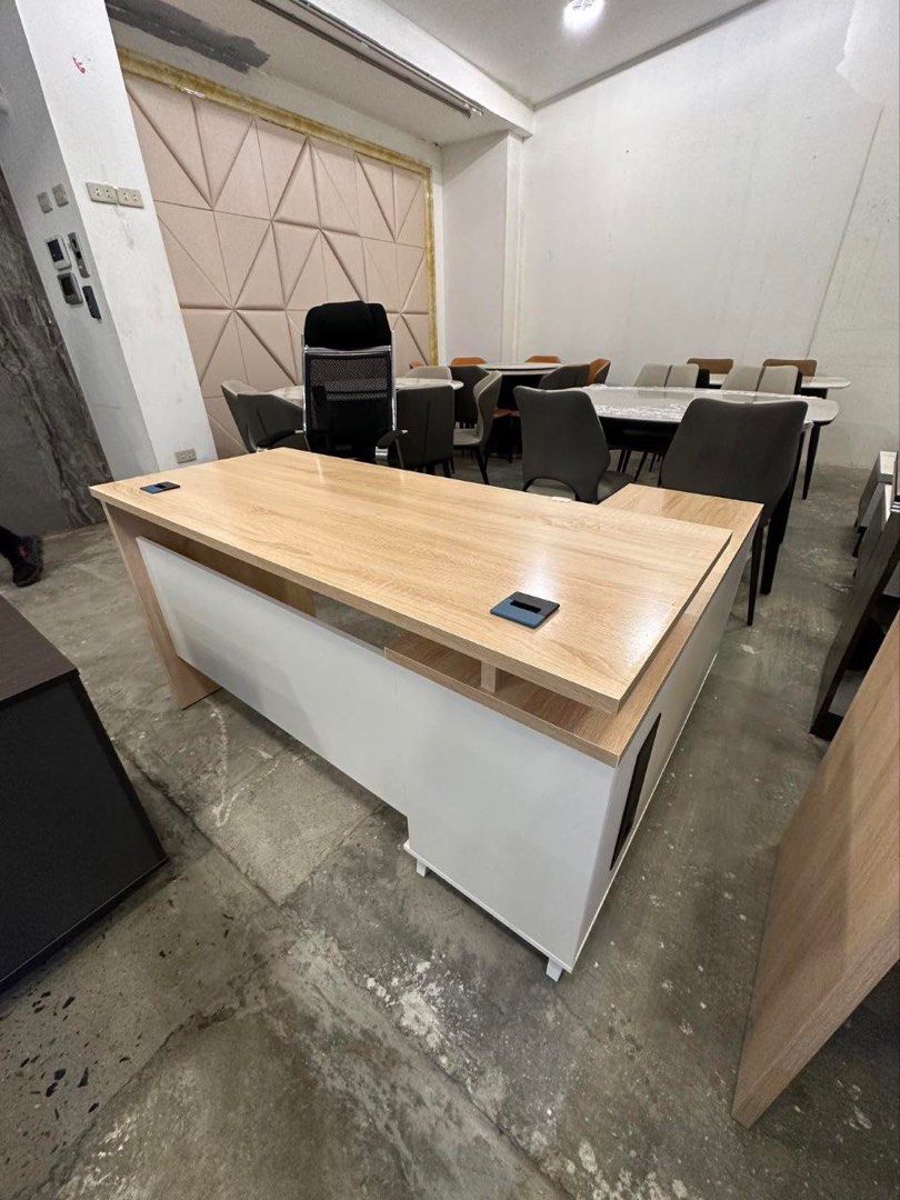 Functional Executive Office Table Desk Cabinet L-shaped Light Wood ...