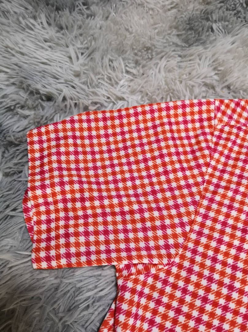 Fischer Red and Orange Checkered Polo Shirt on Carousell