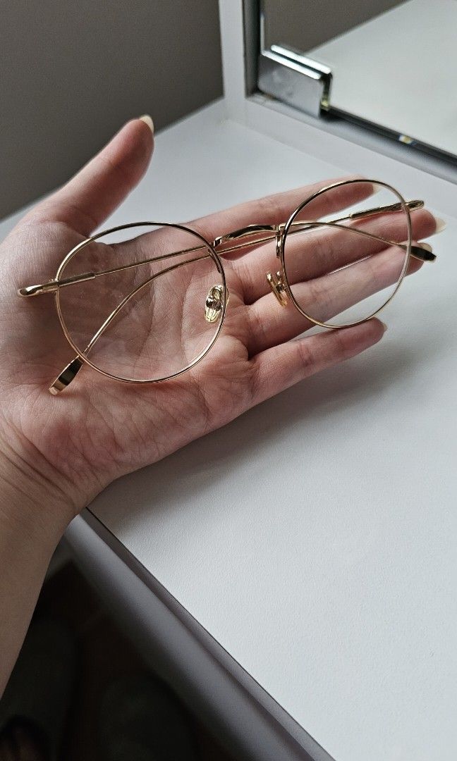 gold frame round glasses tijn, Women's Fashion, Watches & Accessories ...