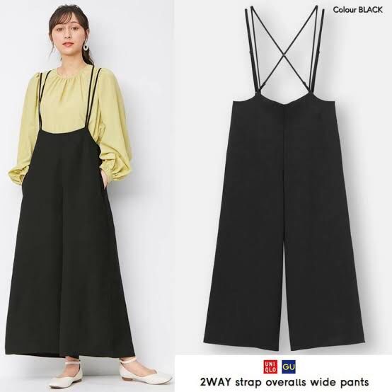GU by Uniqlo 2way strap jumpsuit, Fesyen Wanita, Pakaian Wanita ...