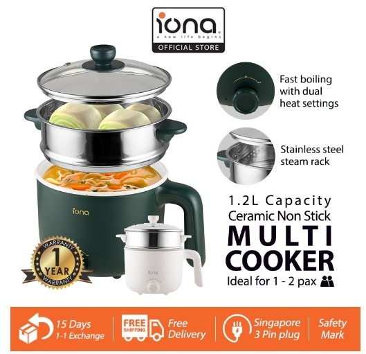 IONA 1.2L Ceramic Mini Non Stick Multi Cooker With Steamer | Multi ...
