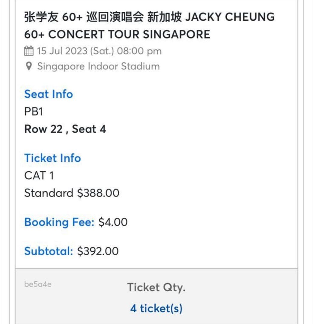 Jacky Cheung 60+ Concert Tour SG, Tickets & Vouchers, Event Tickets on Carousell